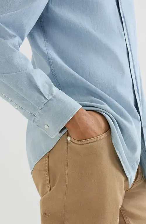 Brunello Cucinelli Lightweight Denim Shirt With Spread Collar - Light Blue Denim