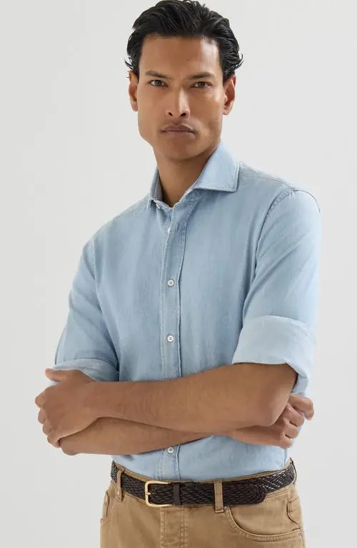 Brunello Cucinelli Lightweight Denim Shirt With Spread Collar - Light Blue Denim