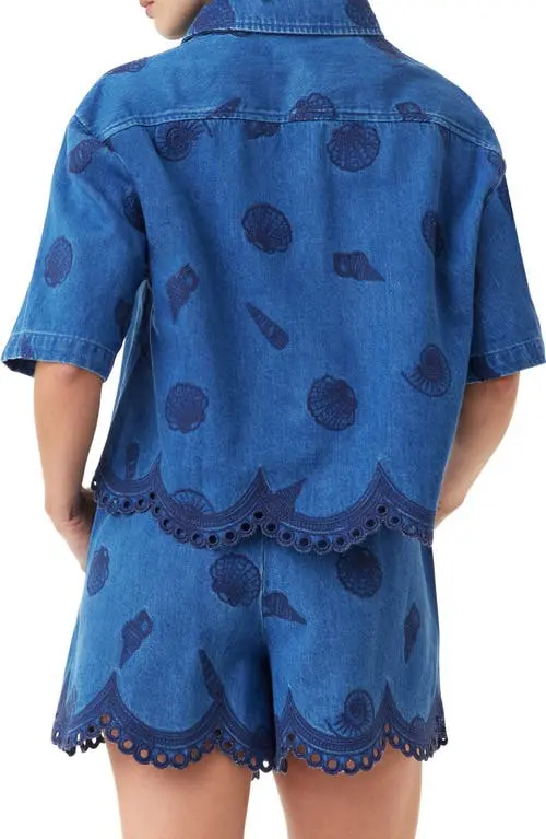 Habitual Seashell Embroidered Cropped Shirt