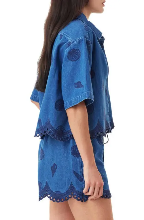 Habitual Seashell Embroidered Cropped Shirt