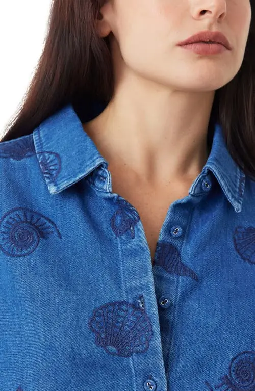 Habitual Seashell Embroidered Cropped Shirt