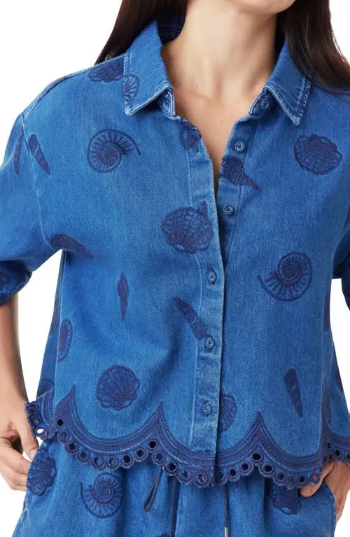 Habitual Seashell Embroidered Cropped Shirt