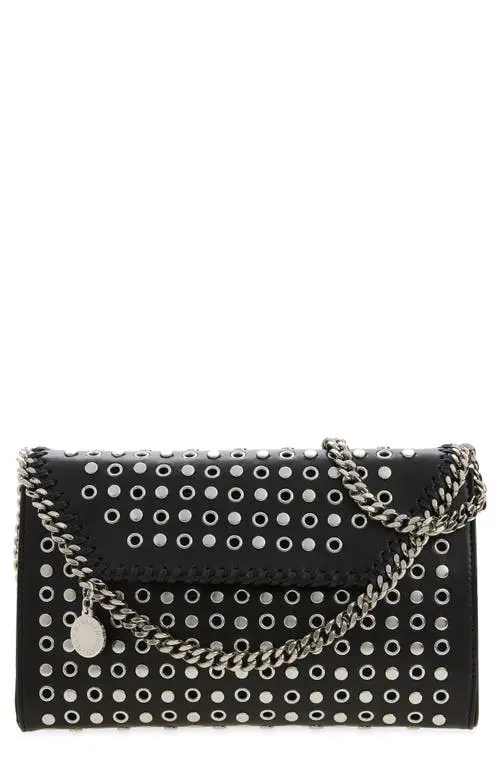 Stella McCartney Falabella Studded Faux Leather Wallet On A Chain - Black