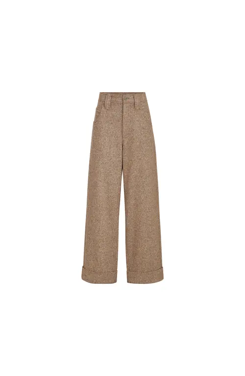 Brunello Cucinelli Virgin Wool Donegal Baggy Five-pocket Trousers With Monili - Cappuccino