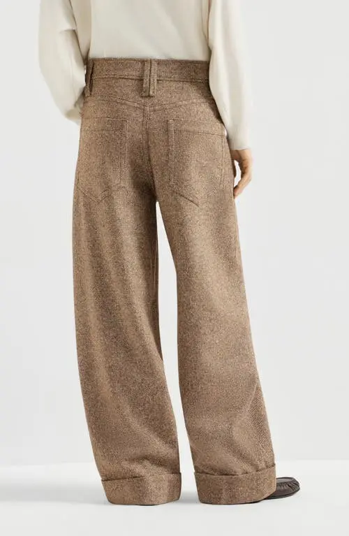 Brunello Cucinelli Virgin Wool Donegal Baggy Five-pocket Trousers With Monili - Cappuccino