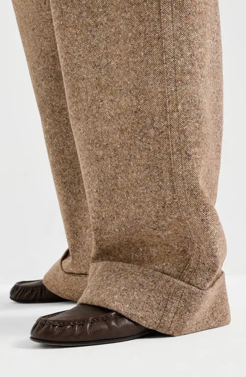 Brunello Cucinelli Virgin Wool Donegal Baggy Five-pocket Trousers With Monili - Cappuccino
