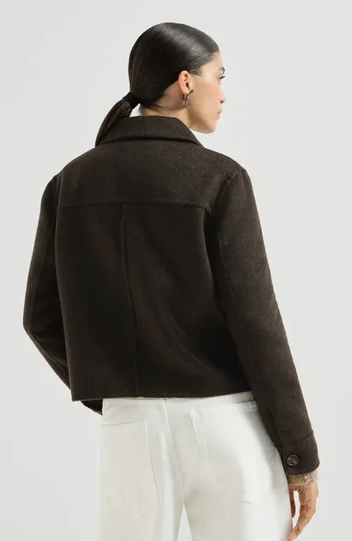 Brunello Cucinelli Hand-crafted Cashmere Beaver Double Cloth Jacket With Monili - Pine Cone Brown