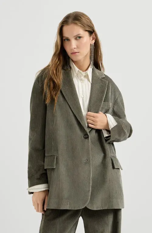 Brunello Cucinelli Cotton Corduroy Blazer With Monili - Origano