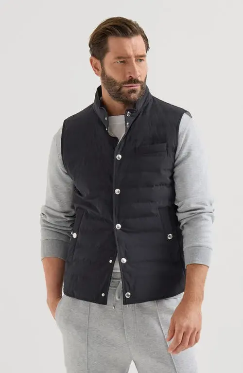 Brunello Cucinelli Bonded Taffeta Lightweight Down Vest - Navy Blue