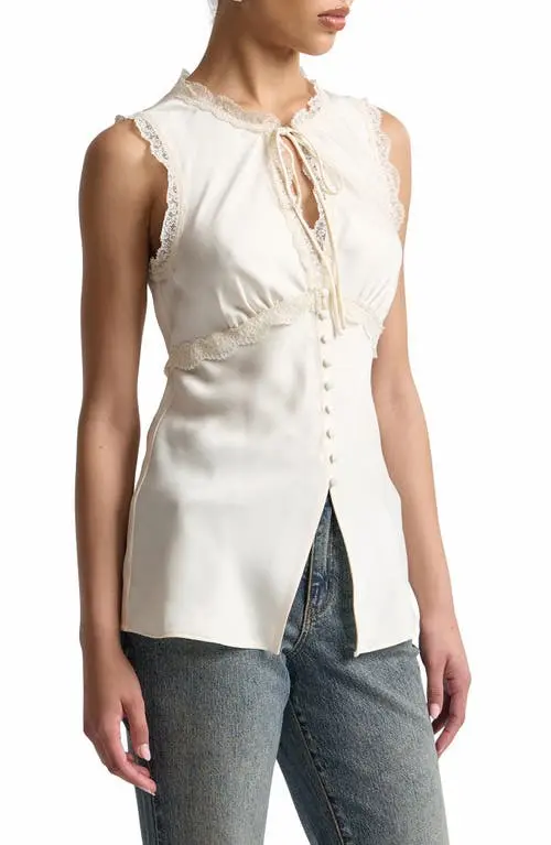 Avec Les Filles Lace Trim Keyhole Shell - Ivory