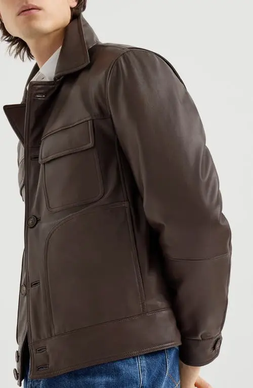 Brunello Cucinelli Nappa Leather Outerwear Jacket With Thermore® Padding
