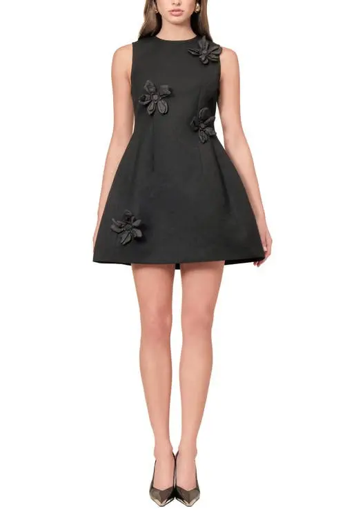 MAUDE CLUB Loretta Floral Appliqué Minidress - Black