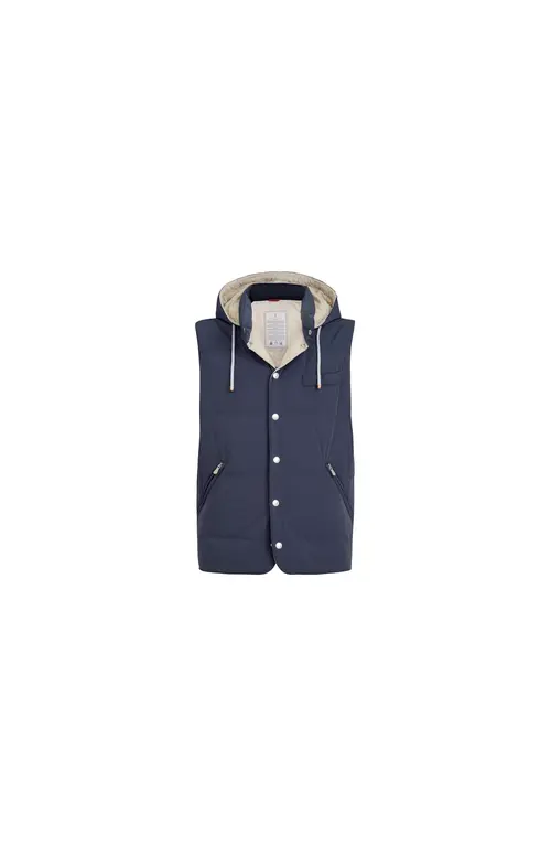 Brunello Cucinelli Bonded Nylon Down Vest With Detachable Hood - Blue