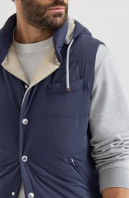 Brunello Cucinelli Bonded Nylon Down Vest With Detachable Hood - Blue