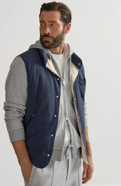 Brunello Cucinelli Bonded Nylon Down Vest With Detachable Hood - Blue