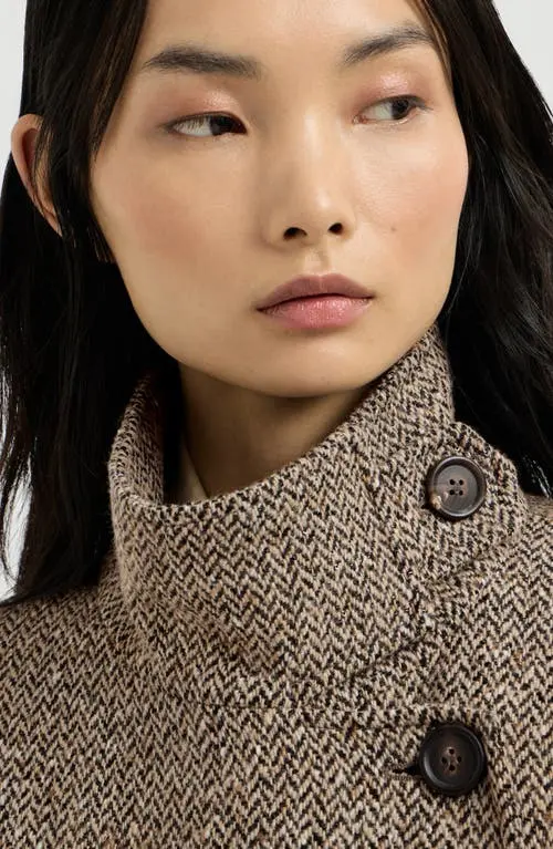 Brunello Cucinelli Sparkling Virgin Wool Chevron Belted Coat With Monili - Light Brown