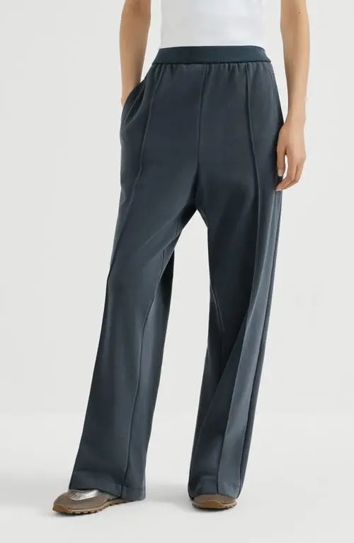 Brunello Cucinelli Cotton Smooth French Terry Track Trousers - Navy Blue