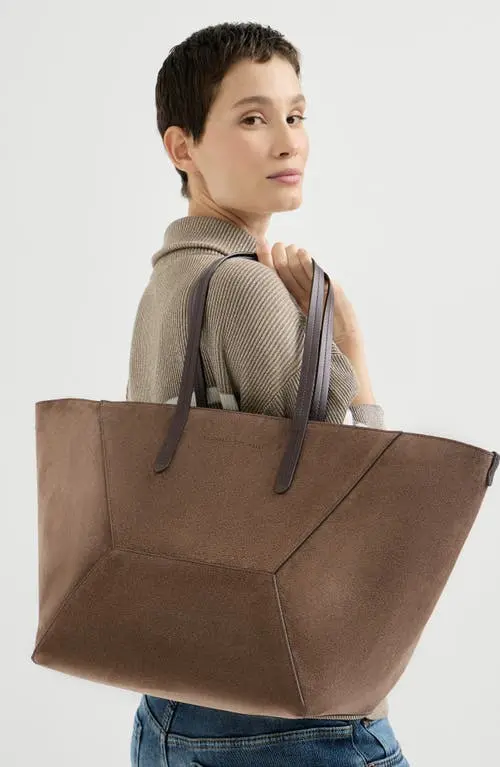 Brunello Cucinelli Bc Duo Suede Bag With Monili - Brown