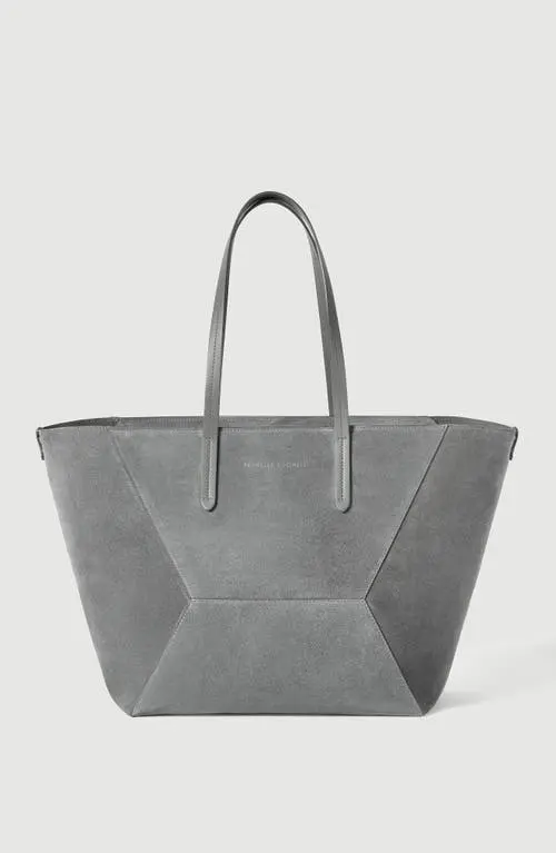 Brunello Cucinelli Bc Duo Bag In Suede With Monili - Stone Grey