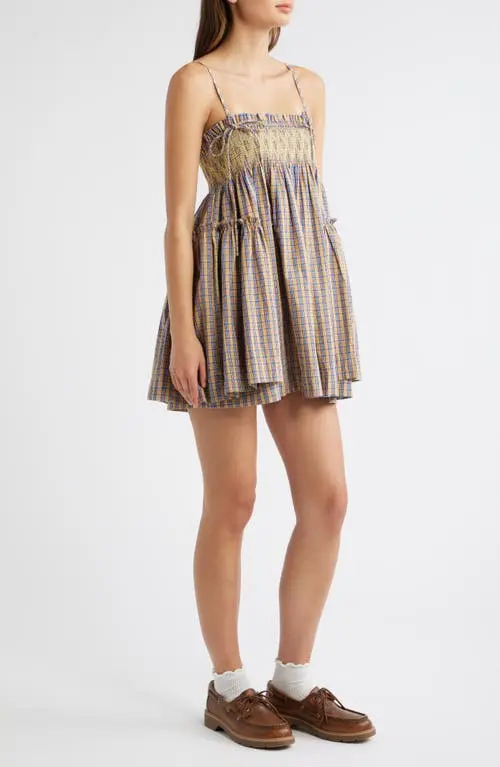 DAMSON MADDER Lilo Smocked Plaid Minidress