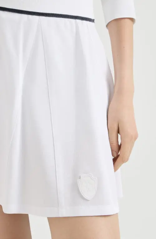 Brunello Cucinelli Stretch Cotton Piqué Mini Skirt With Logo Detail