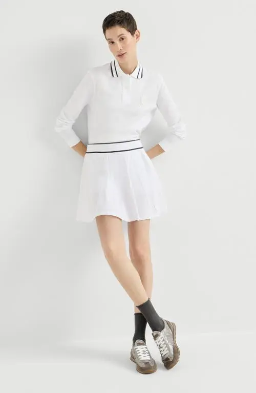 Brunello Cucinelli Stretch Cotton Piqué Mini Skirt With Logo Detail