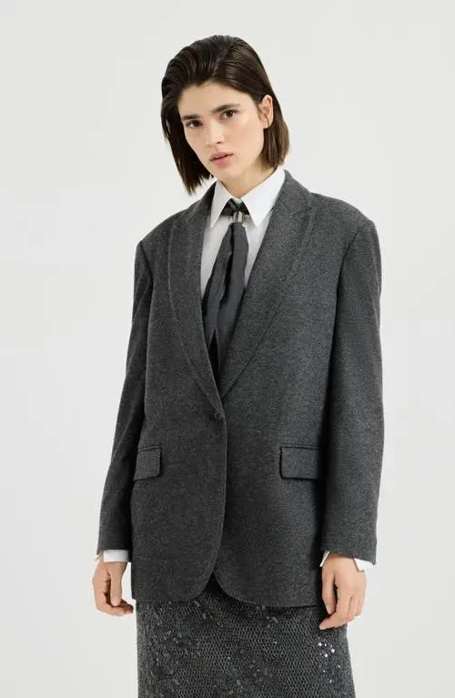 Brunello Cucinelli Cashmere Jersey Blazer With Monili - Anthracite