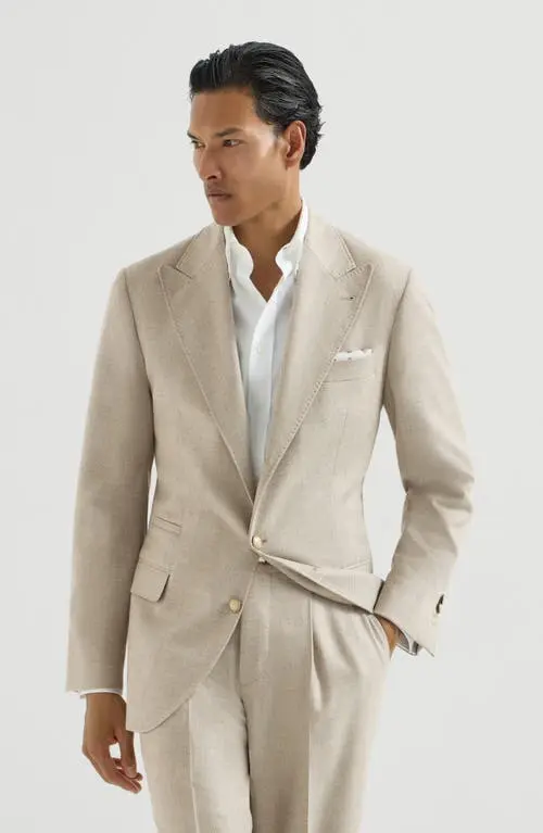 Brunello Cucinelli Mouliné Virgin Wool Twill Deconstructed Blazer With Large Peak Lapels - Stone Grey