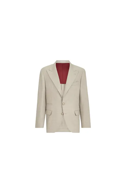 Brunello Cucinelli Mouliné Virgin Wool Twill Deconstructed Blazer With Large Peak Lapels