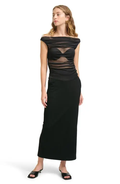 MARCELLA Cooper Ruched Off The Shoulder Mesh Top