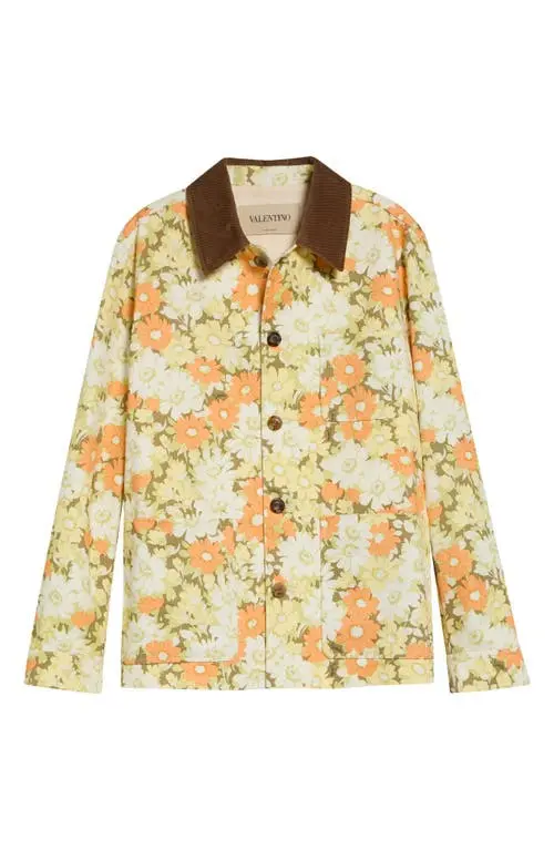 Valentino Garavani Papier Floral Print Cotton Twill Shirt Jacket - Yellow Multi
