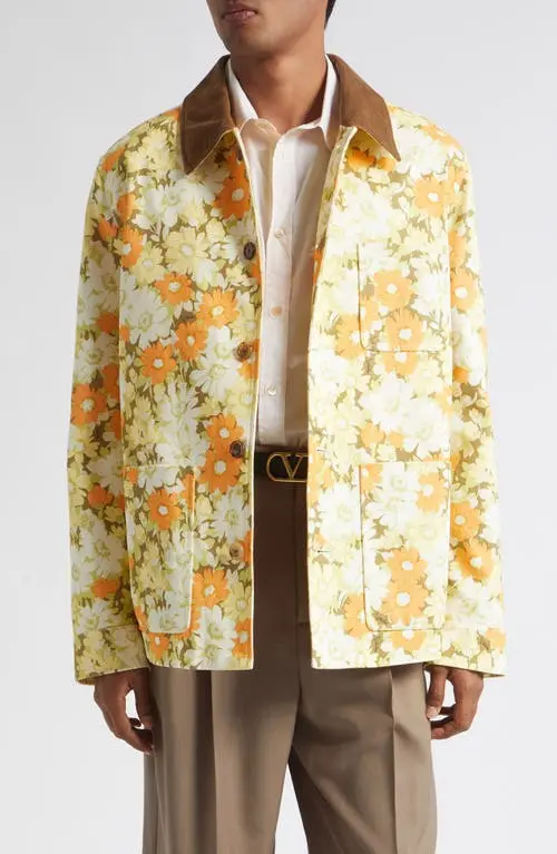 Valentino Garavani Papier Floral Print Cotton Twill Shirt Jacket - Yellow Multi