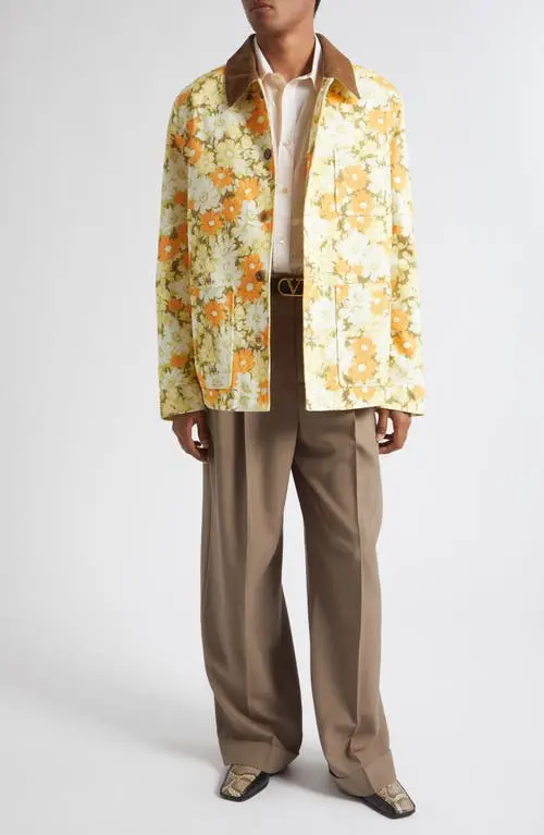 Valentino Garavani Papier Floral Print Cotton Twill Shirt Jacket