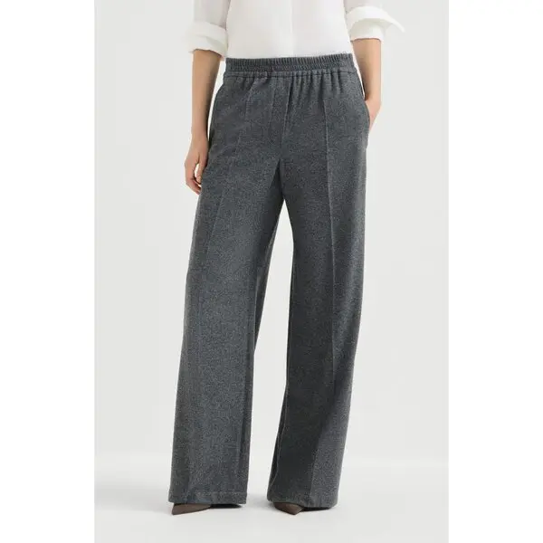 Brunello Cucinelli Cashmere Jersey Pleated Wide Track Trousers - Anthracite