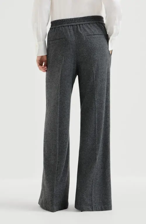 Brunello Cucinelli Cashmere Jersey Pleated Wide Leg Track Trousers