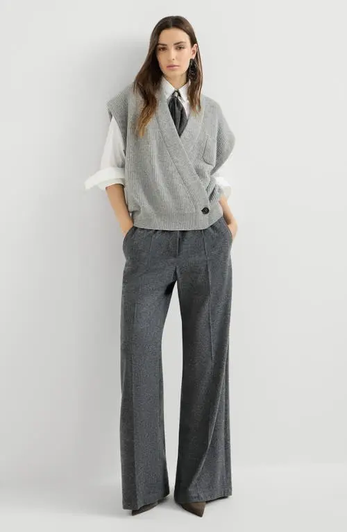 Brunello Cucinelli Cashmere Jersey Pleated Wide Leg Track Trousers