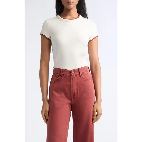 Veronica Beard Devin Short Sleeve Ringer T-shirt - White Raisin
