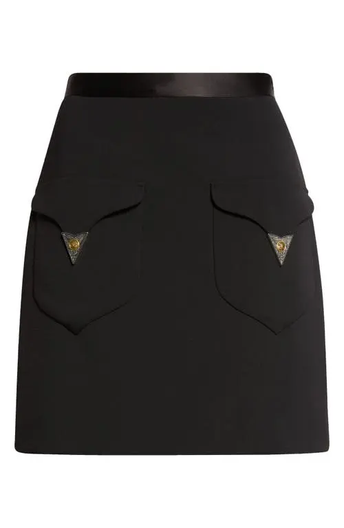 Versace Stretch Virgin Wool Mini Skirt With Medusa Filigree Embellishments
