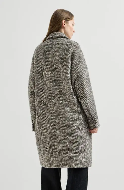 Brunello Cucinelli Dazzling Virgin Wool And Alpaca Chevron Coat With Monili