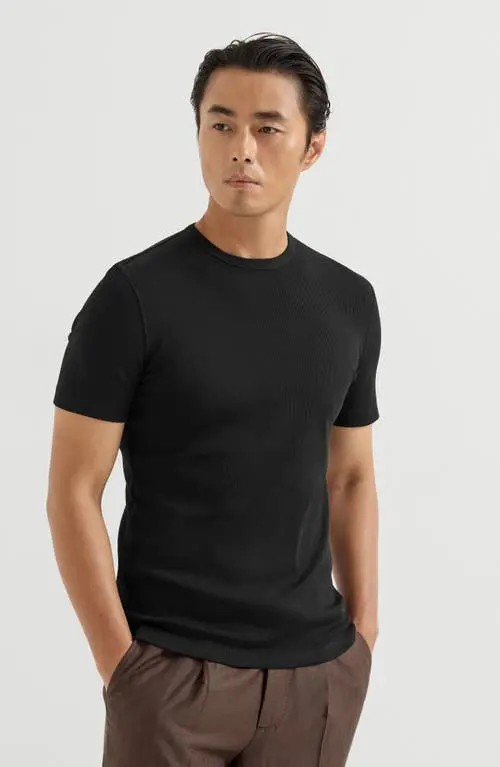 Brunello Cucinelli Stretch Cotton And Modal Ribbed Jersey Crew Neck T-shirt - Black