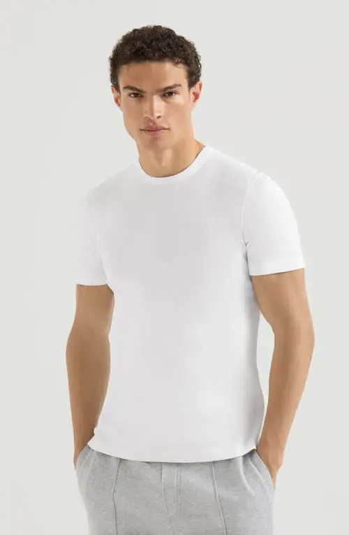 Brunello Cucinelli Stretch Cotton And Modal Ribbed Jersey Crew Neck T-shirt - White