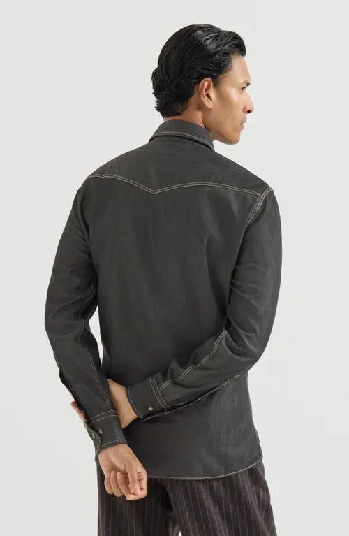 Brunello Cucinelli Lightweight Denim Western Shirt - Dark Grey