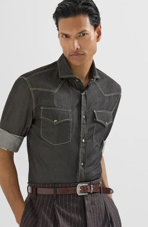 Brunello Cucinelli Lightweight Denim Western Shirt - Dark Grey