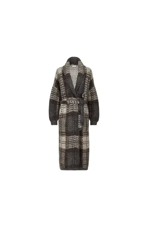 Brunello Cucinelli Tartan Double Knit Mohair Coat - Anthracite