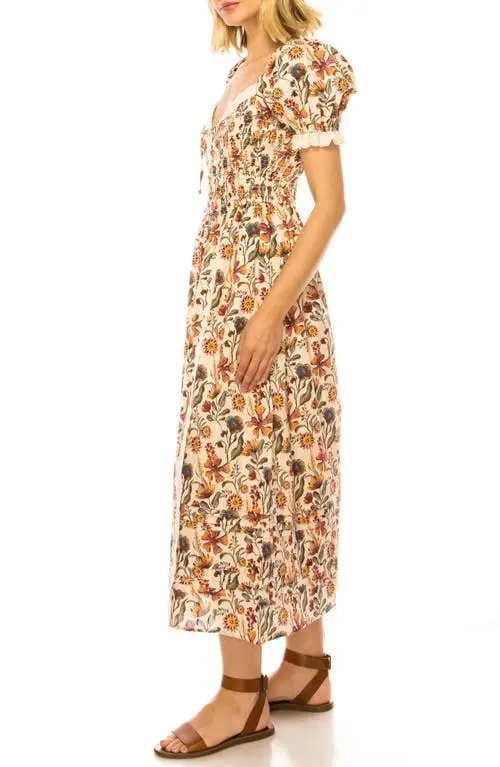 A COLLECTIVE STORY Floral Crochet Trim Midi Dress - Beige Blush