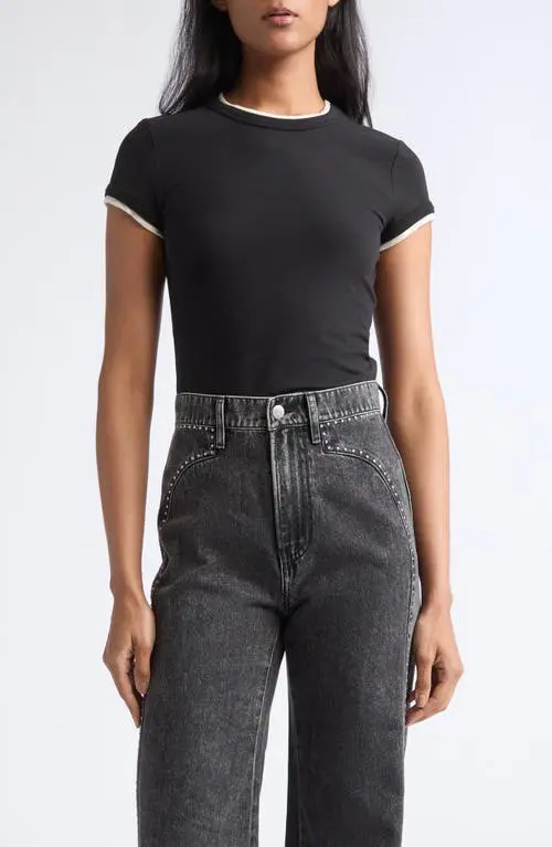 Veronica Beard Devin Short Sleeve Ringer T-shirt - Black Ecru