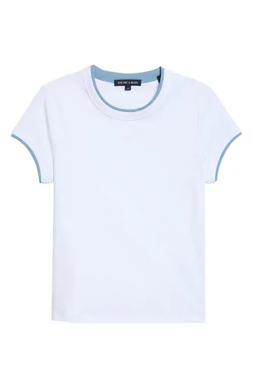 Veronica Beard Devin Short Sleeve Ringer T-shirt - White Blue River
