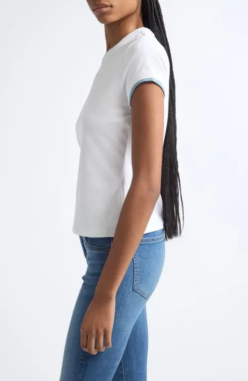 Veronica Beard Devin Short Sleeve Ringer T-shirt - White Blue River