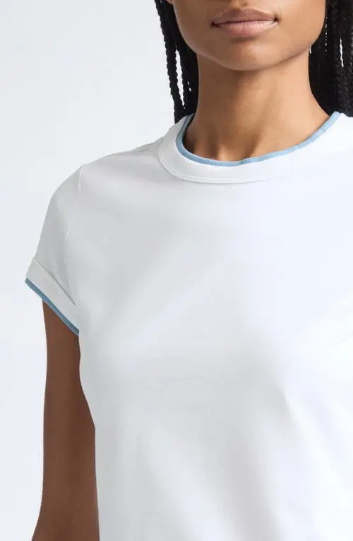 Veronica Beard Devin Short Sleeve Ringer T-shirt - White Blue River