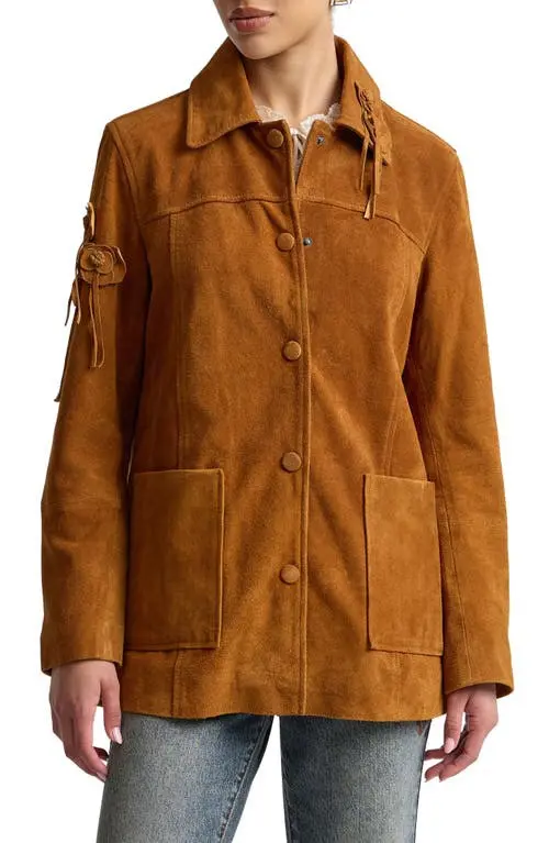 Avec Les Filles Floral Suede Shirt Jacket - Pumpkin